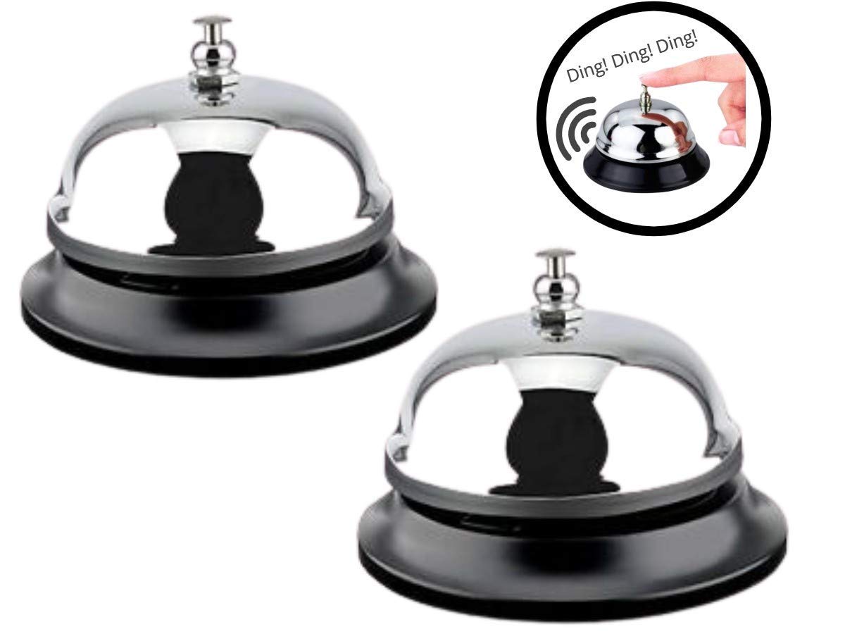 1InTheOffice Call Bell, Desk Bell, Service Bell, Chrome Finish, 2 Pack
