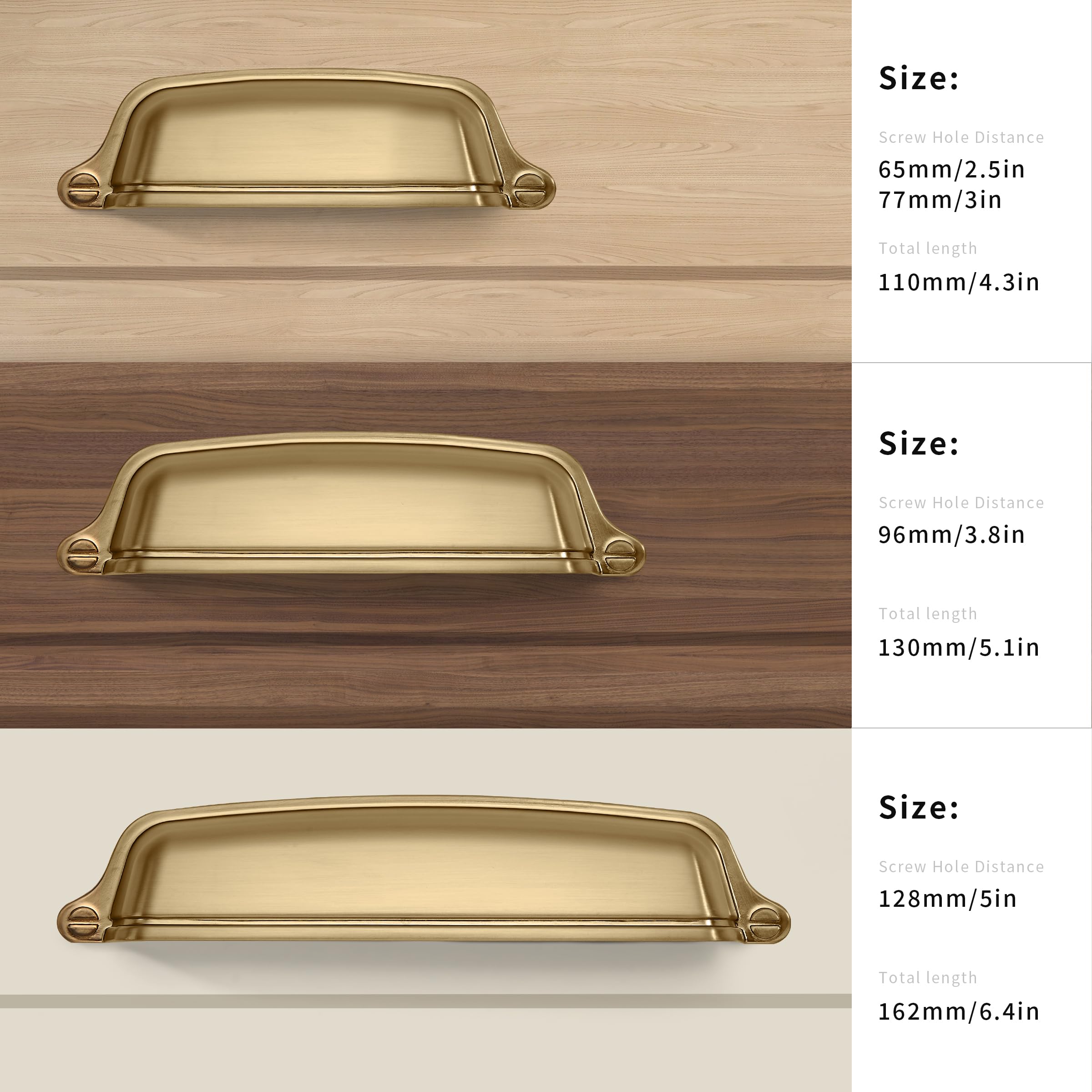 CABDM 6 Pack 3 inch(76 mm) Brushed Brass Cabinet Cup Pulls Brushed Gold Drawer Pulls Kitchen Hardware Cabinet Handles Drawer Handles Knobs Cup Pull.