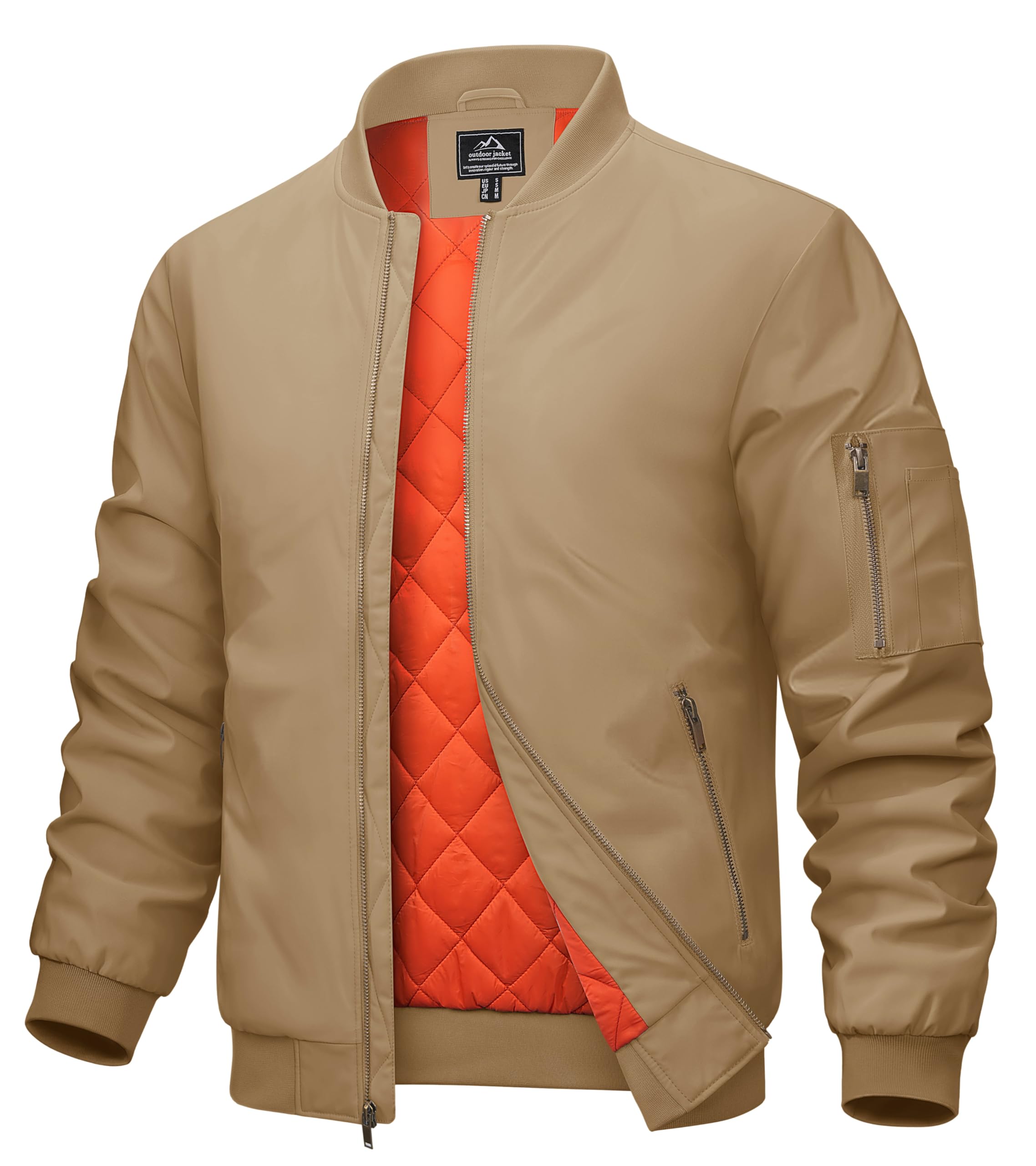 MAGCOMSEN Mens Bomber Jacket Fall Quilted Lining Lined Warm Jacket Full Zip Work Jackets Winter Casual Jacket Khaki XL