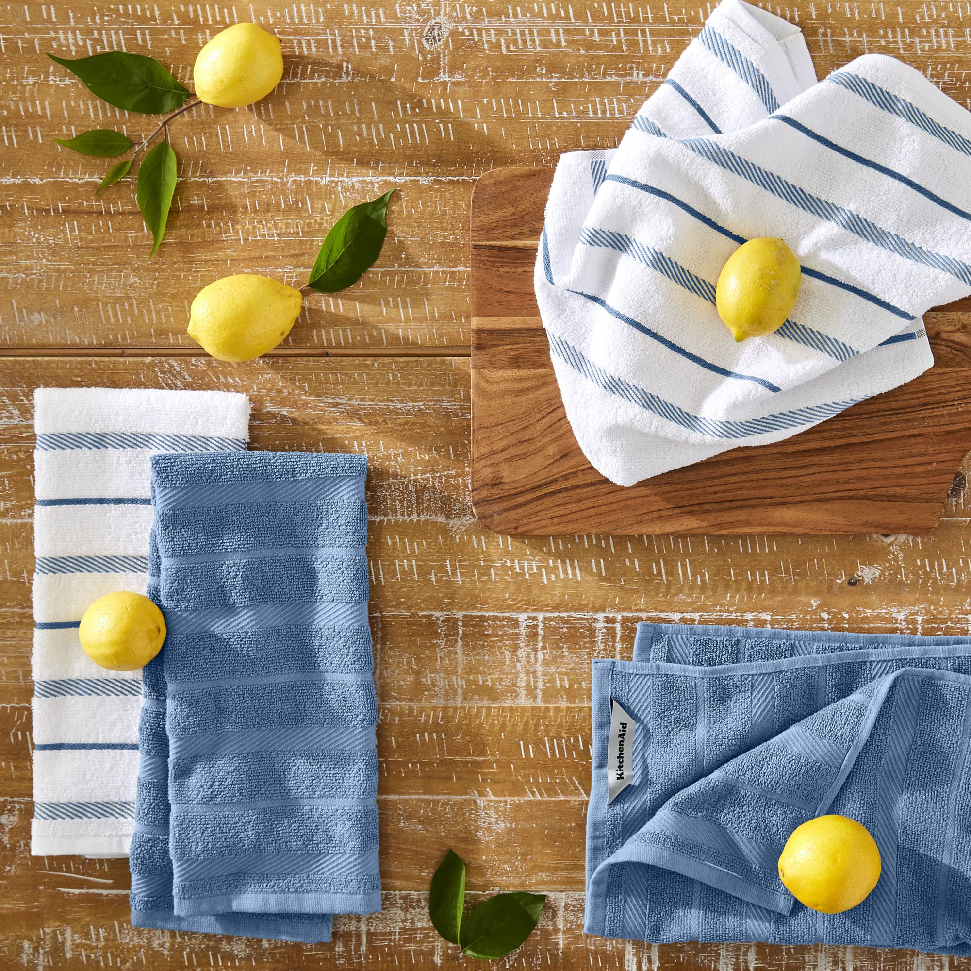 KitchenAid Albany Kitchen Towel 4-Pack Set, Blue Velvet /White, 16"x26"