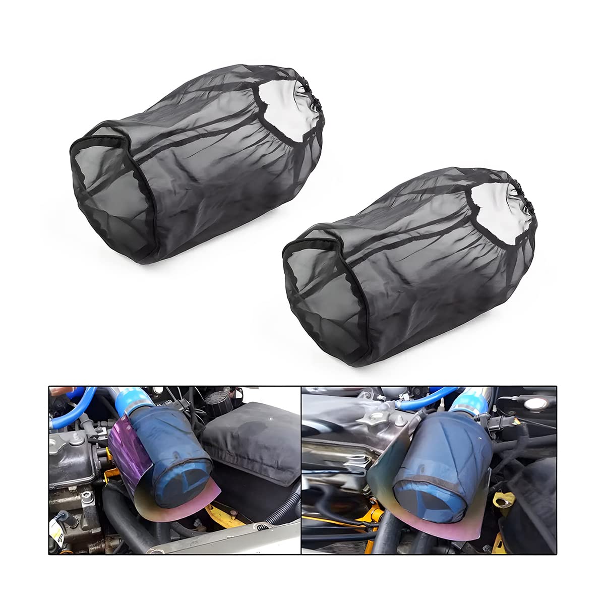 AICEL Air Filter Wrap, 2 Pcs Universal Auto Cold Air Filter Protective Dustproof Cover, Automotive Air Cleaner Waterproof Rain Sock Wrap for High Flow Air Intake Filters, Car Accessories (Large)