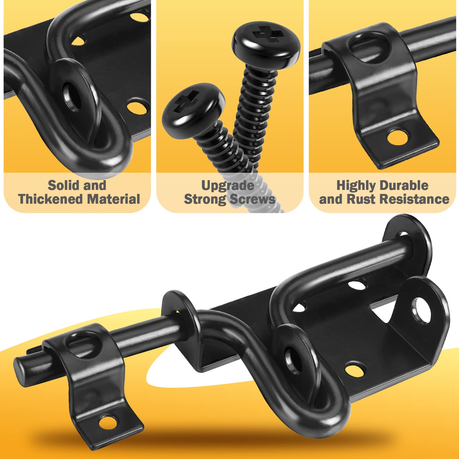 Door Lock Bolt Gate Latch - Heavy Duty Fence Slide Latches Outdoor Doors Latches Hardware Vinyl Gates Locks Black Barrel Bolt Locking Sliding Bolt Latch Padlock Hole for Wooden Fence Yard Shed Barn
