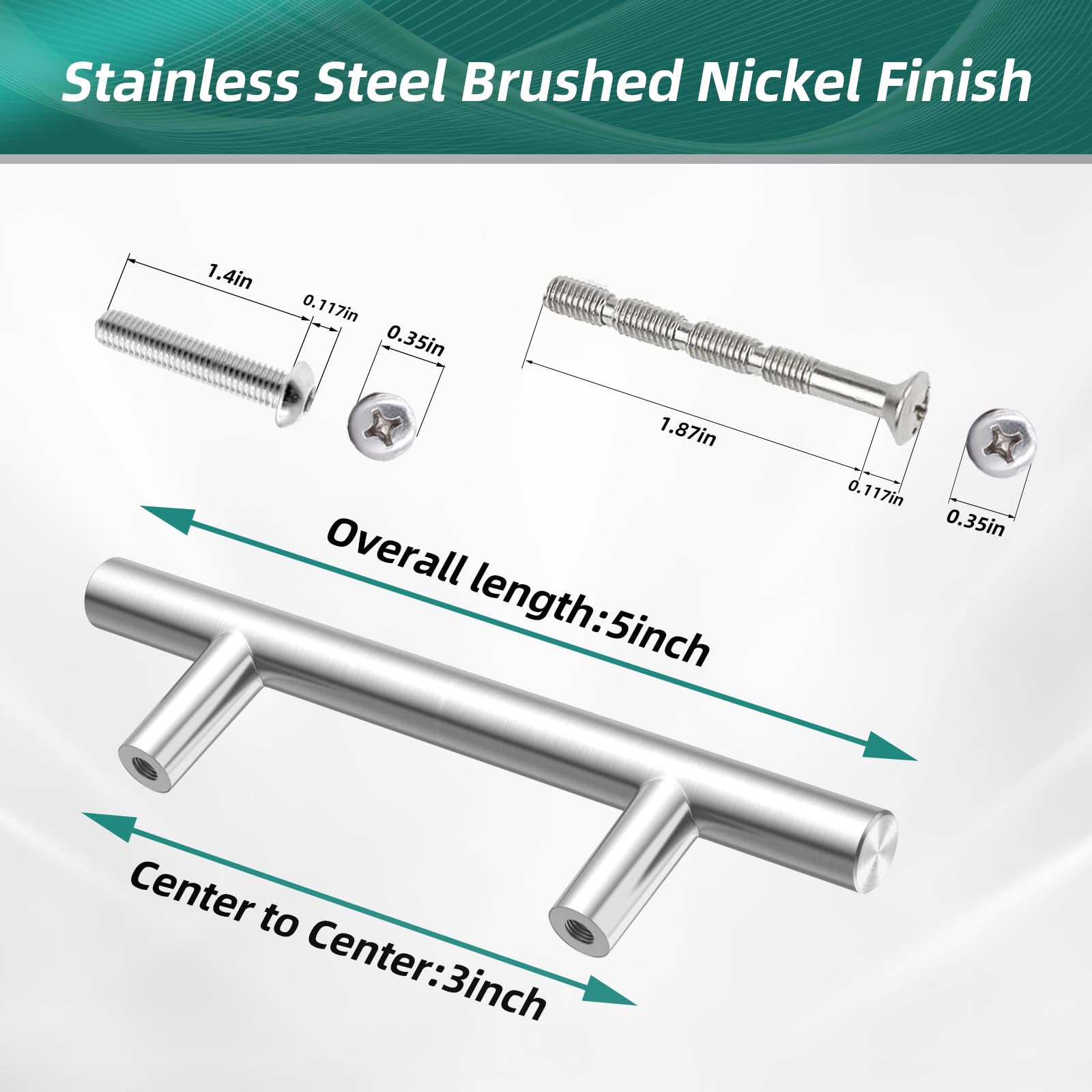 NISUOIEN 30 Pack 5" Cabinet Handles Pulls Brushed Nickel Kitchen Drawer Pulls Stainless Steel(5" Length, 3" Hole Center)