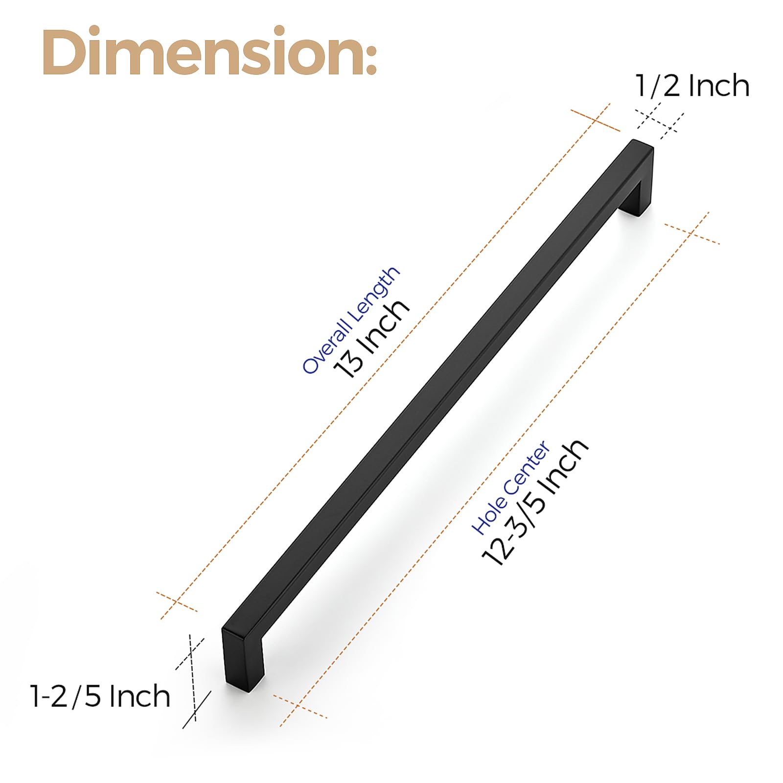 Ravinte 1 Pack 12-3/5 Inch Kitchen Square Cabinet Handles Matte Black Cabinet Pulls Black Drawer Pulls Kitchen Cabinet Hardware Kitchen Handles for Cabinets Cupboard Handles Drawer Handles