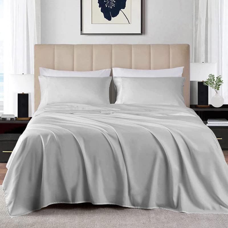 COTTON ZONE 800 Thread Count 100% Egyptian Cotton Sheet Set,Luxurious Soft,Breathable Sateen Weave,Lightweight,Tailor Made Product,5 Star Hotel Quality, Year - Round Sheets(3 Piece,Twin,Silver)