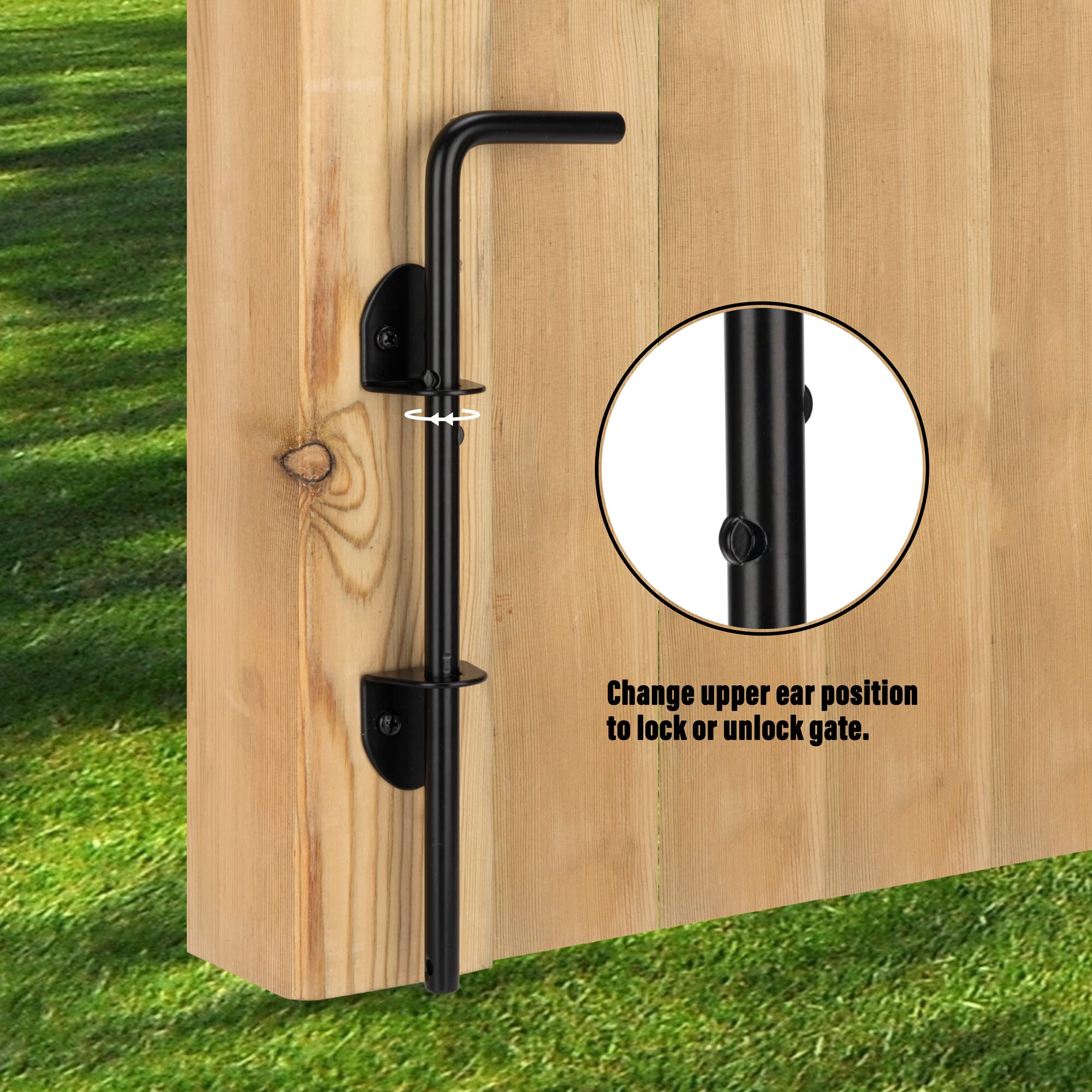 12" Cane Bolt Heavy Duty Drop Rod Gate Stopper Hardware, Gate Ground Latch for Wooden Fences Metal Gates Doors, Gate Drop Pin for Holding Gate to The Ground, Black Finish, 2 Pack