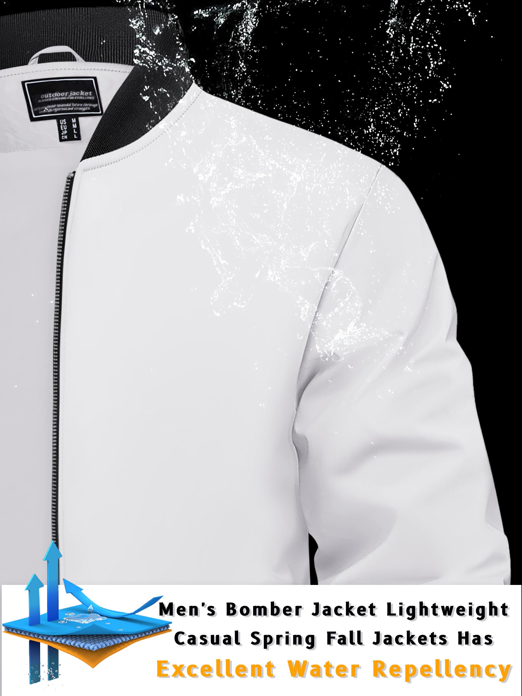 TACVASEN Mens Jackets Casual Stylish Varsity Jackets for Men Fashion Men's Windproof Bomber Jackets Mens Lightweight Jackets Track Jacket Men White M