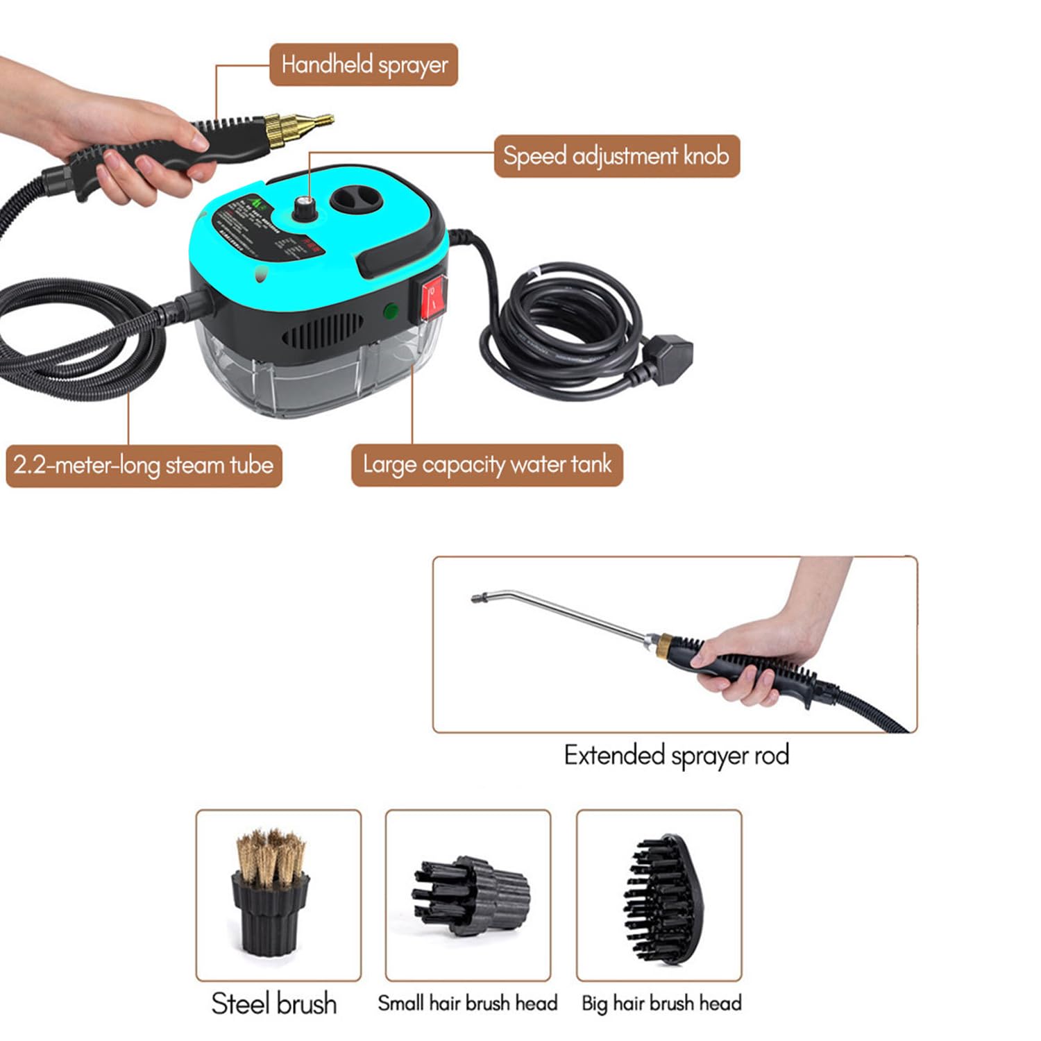 Ailgely 2500W High Temperature Pressurized Steam,Handheld Steam Cleaners for Home Use,Portable Steam Cleaning Machine,10S Fast Heating,with 3 Brush Heads (Blue)
