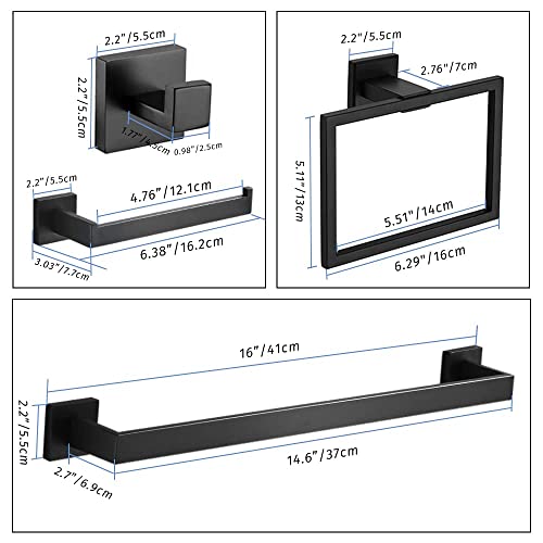 8-Piece Bathroom Hardware Accessories Set, Towel Bar Sets Include Towel Bar Towel Holder Toilet Paper Holder Towel Hook,16 inch Bath Accessories Kit,Matte Black,2 Pack