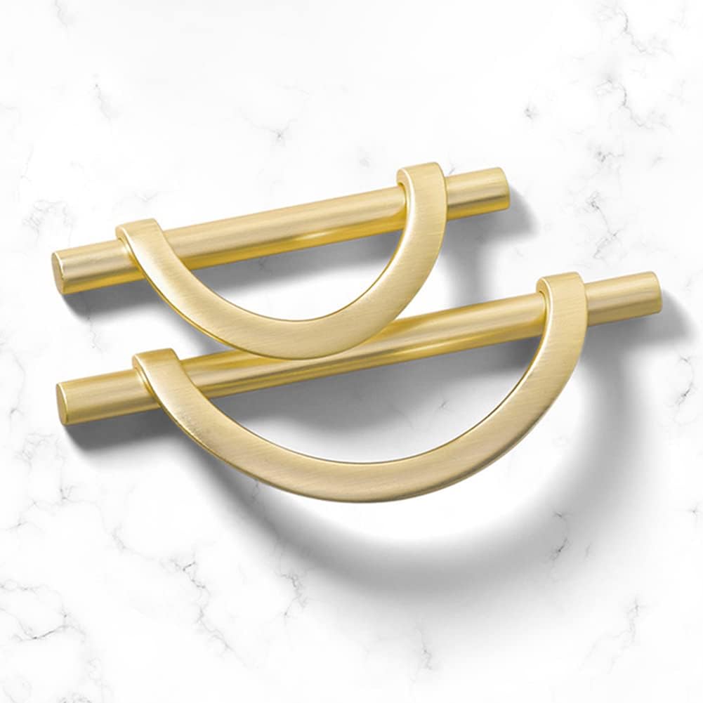 DAPANIY Brushed Gold Cabinet Pulls Drawer Pulls, Half Moon Shape Pulls Gold Drawer Dresser Kitchen Handles Antique Cupboard Door Handles, 4Packs 3.75inch