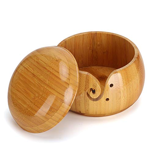 Liyeehao 6 Inch Yarn Storage Bowl, Circular Yarn Bowl, Decorative Manual Crafted Wooden for Knitting for Crochet