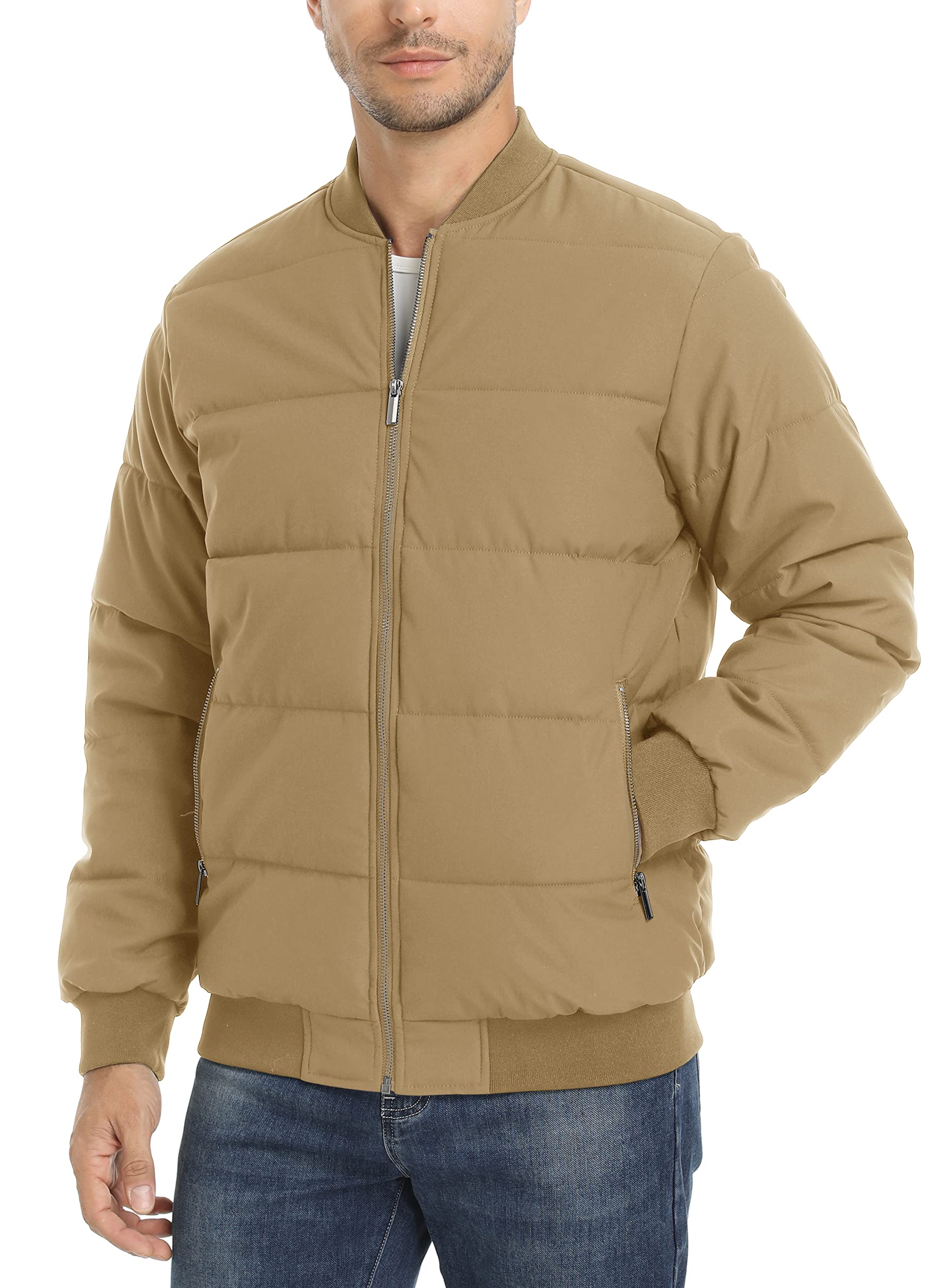 TACVASEN Mens Puffer Jacket Men Quilted Bomber for Men Lightweight Winter Full Zip Padded Jacket Windbreaker Men
