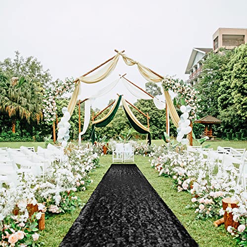 Hahuho Black Carpet Runner for Party 2ft x 15ft Glitter Aisle Runner for Wedding Ceremony, Birthday, Banquet Decorations(2ft x 15ft, Black)