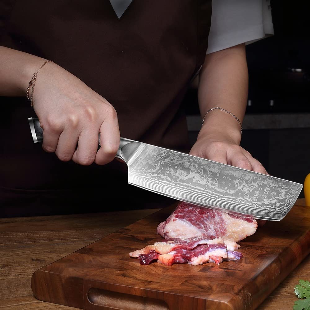 Knife Sets, 9PCS Damascus Steel G10 Chef's Knife Sande Knife Cleaver Bread Knife Cleaver Universal Fruit Knife