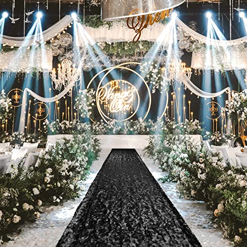 Hahuho Black Carpet Runner for Party 2ft x 15ft Glitter Aisle Runner for Wedding Ceremony, Birthday, Banquet Decorations(2ft x 15ft, Black)