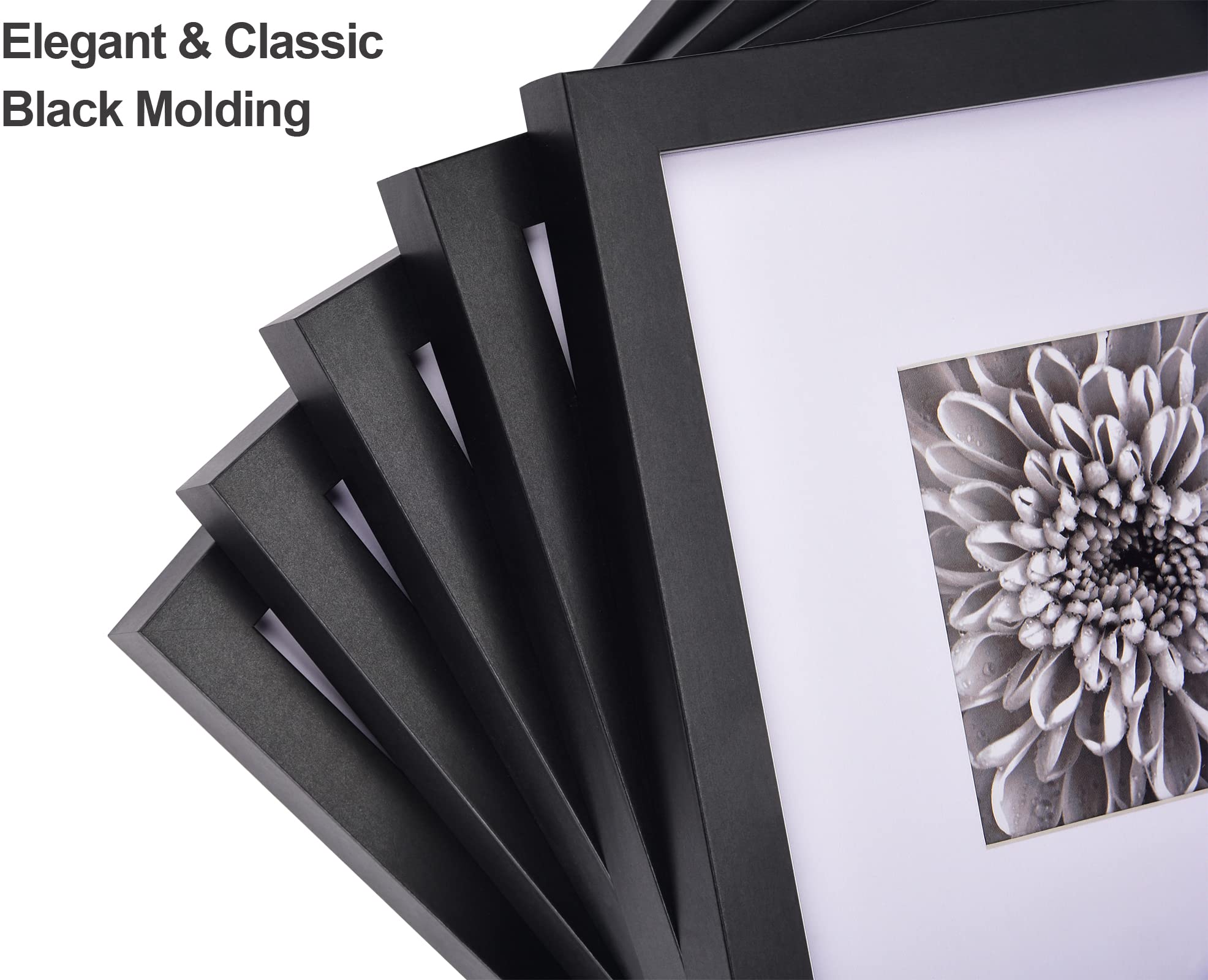 Yaetm 12x12 Picture Frames Black Set of 4, Square Frame Displays 8x8 with Mat or 12 x 12 without Mat, Gallery Wall Frames 12x12 for Wall Mounted (4 Pack, Black)