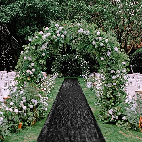 Hahuho Black Carpet Runner for Party 2ft x 15ft Glitter Aisle Runner for Wedding Ceremony, Birthday, Banquet Decorations(2ft x 15ft, Black)