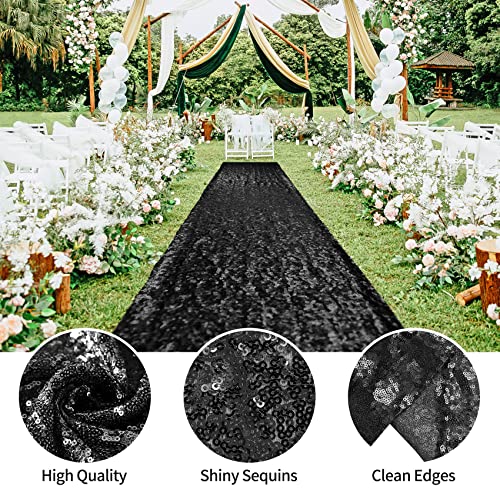 Hahuho Black Carpet Runner for Party 2ft x 15ft Glitter Aisle Runner for Wedding Ceremony, Birthday, Banquet Decorations(2ft x 15ft, Black)