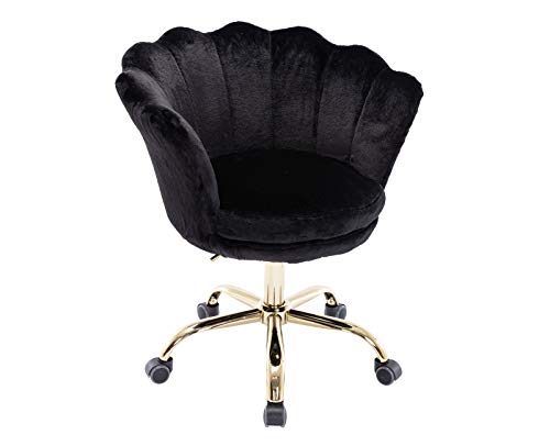 Kmax Office Desk Chair, Fur Makeup Arm Chair Gold Base, Black