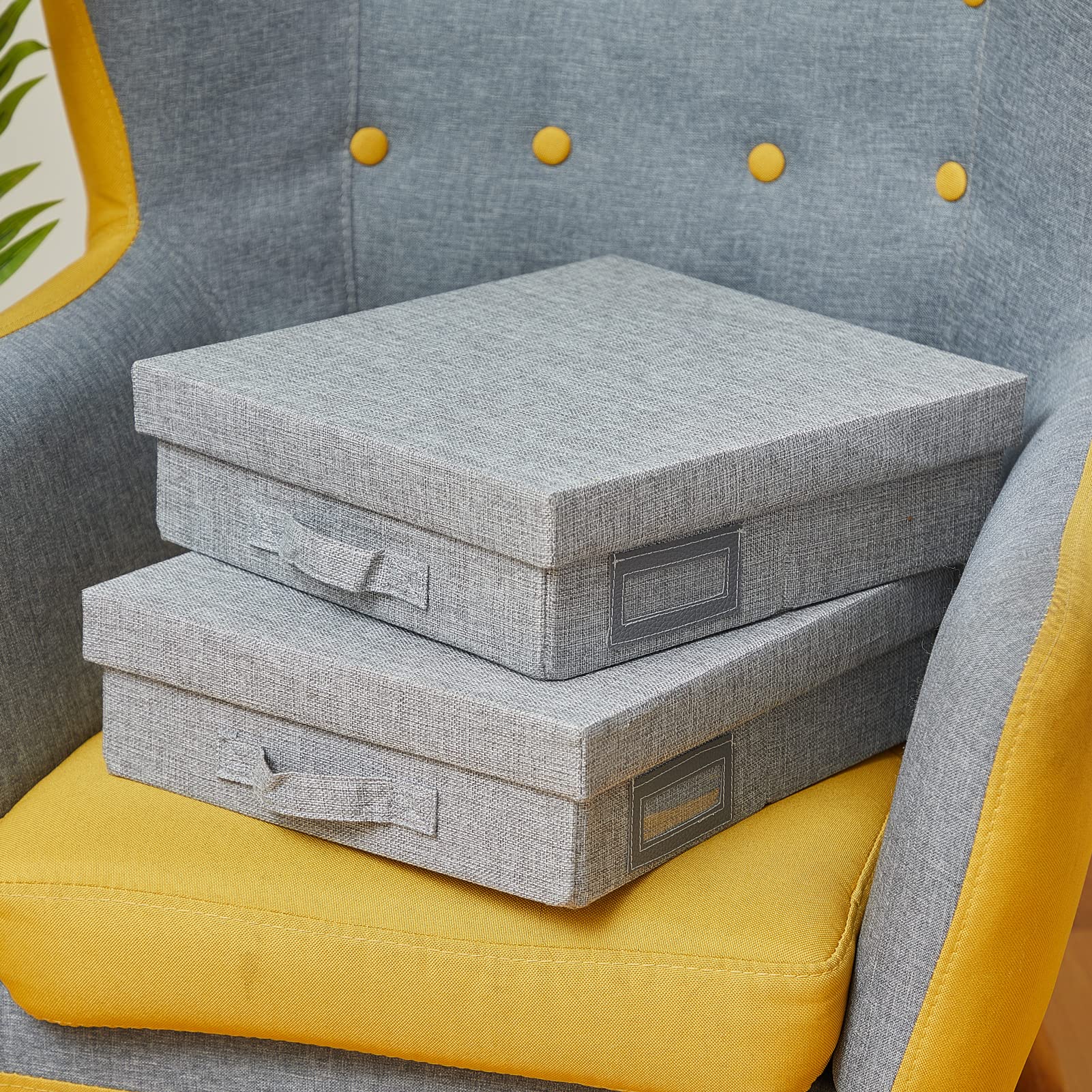 Mocolerno Linen Scrapbook Storage Box Photo Boxes Storage Document Letter File Box with Lid 14'' x 13''x 4'' Gray (1 pack)