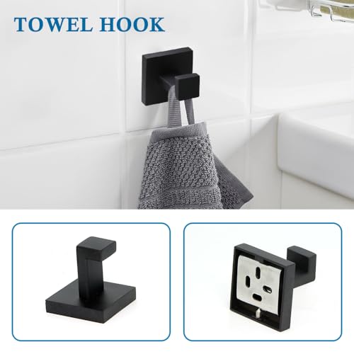 8-Piece Bathroom Hardware Accessories Set, Towel Bar Sets Include Towel Bar Towel Holder Toilet Paper Holder Towel Hook,16 inch Bath Accessories Kit,Matte Black,2 Pack