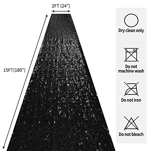 Hahuho Black Carpet Runner for Party 2ft x 15ft Glitter Aisle Runner for Wedding Ceremony, Birthday, Banquet Decorations(2ft x 15ft, Black)