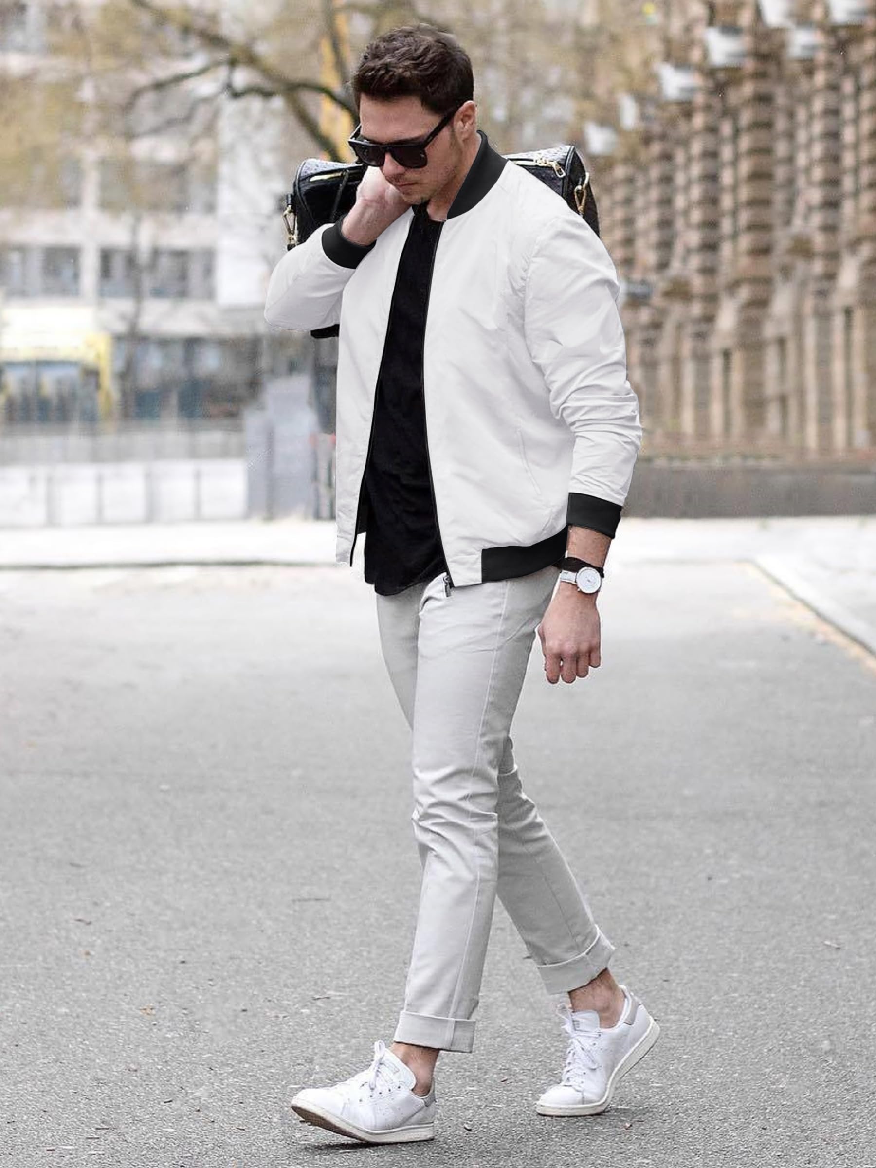 TACVASEN Mens Jackets Casual Stylish Varsity Jackets for Men Fashion Men's Windproof Bomber Jackets Mens Lightweight Jackets Track Jacket Men White M