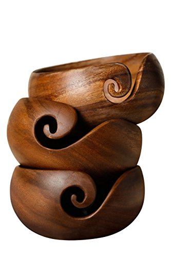 Furls Handmade Wooden Yarn Bowl for Knitting and Crochet (6"x6"x2.75") in Rosewood