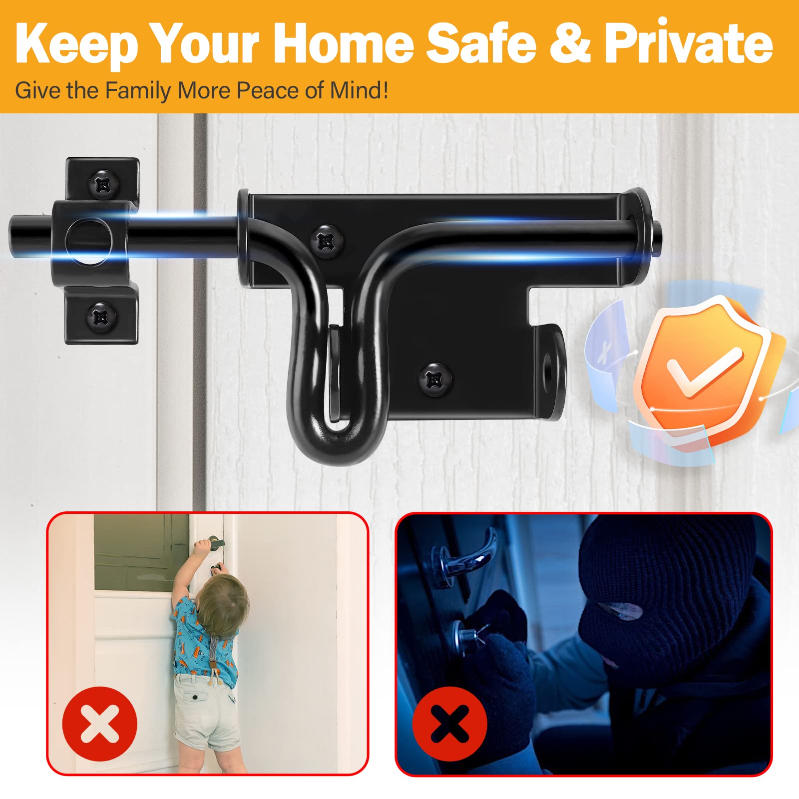 Door Lock Bolt Gate Latch - Heavy Duty Fence Slide Latches Outdoor Doors Latches Hardware Vinyl Gates Locks Black Barrel Bolt Locking Sliding Bolt Latch Padlock Hole for Wooden Fence Yard Shed Barn