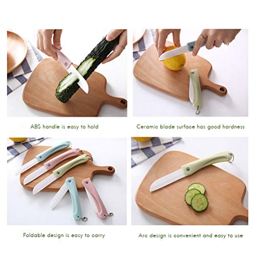 Portable Foldable Fruit Paring Knife Household Kitchen Ceramic Fruit Knife (Green)