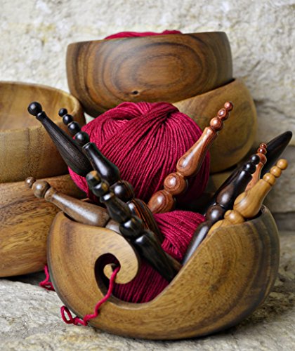 Furls Handmade Wooden Yarn Bowl for Knitting and Crochet (6"x6"x2.75") in Rosewood