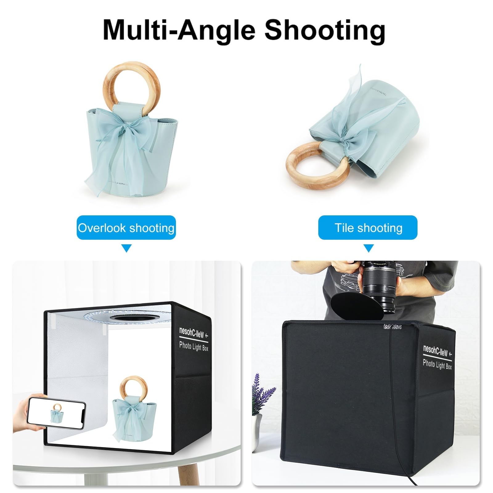 NESOHC-LLEW Portable Photo Studio Light Box, 16"x16" Professional Dimmable Shooting Tent Kit with 160 LEDs Lights & 12 Kinds Double-Sided Color Backgrounds,3200-6500K