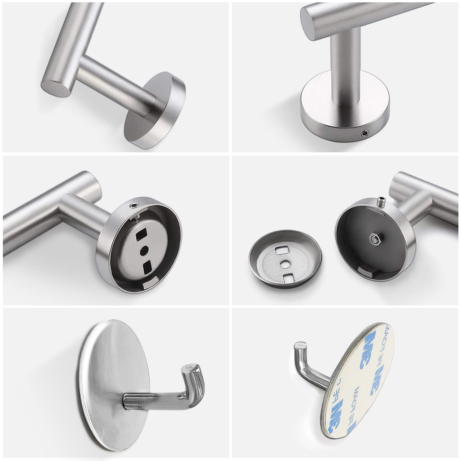 Toptowel Bathroom Towel Rack Set - 8 Pieces, Includes 2 Packs 23.6 inch Towel Bar, Hooks, Rings, Toilet Paper Holder - Brushed Nickel