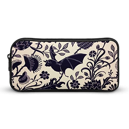 MZERSE Pencil Case Retro Vintage Halloween Bat Flower Pattern Cute Floral Holder Slot with Zipper Closure Polyester Pen Organizer for Watercolor Pens Markers for Artist Office College