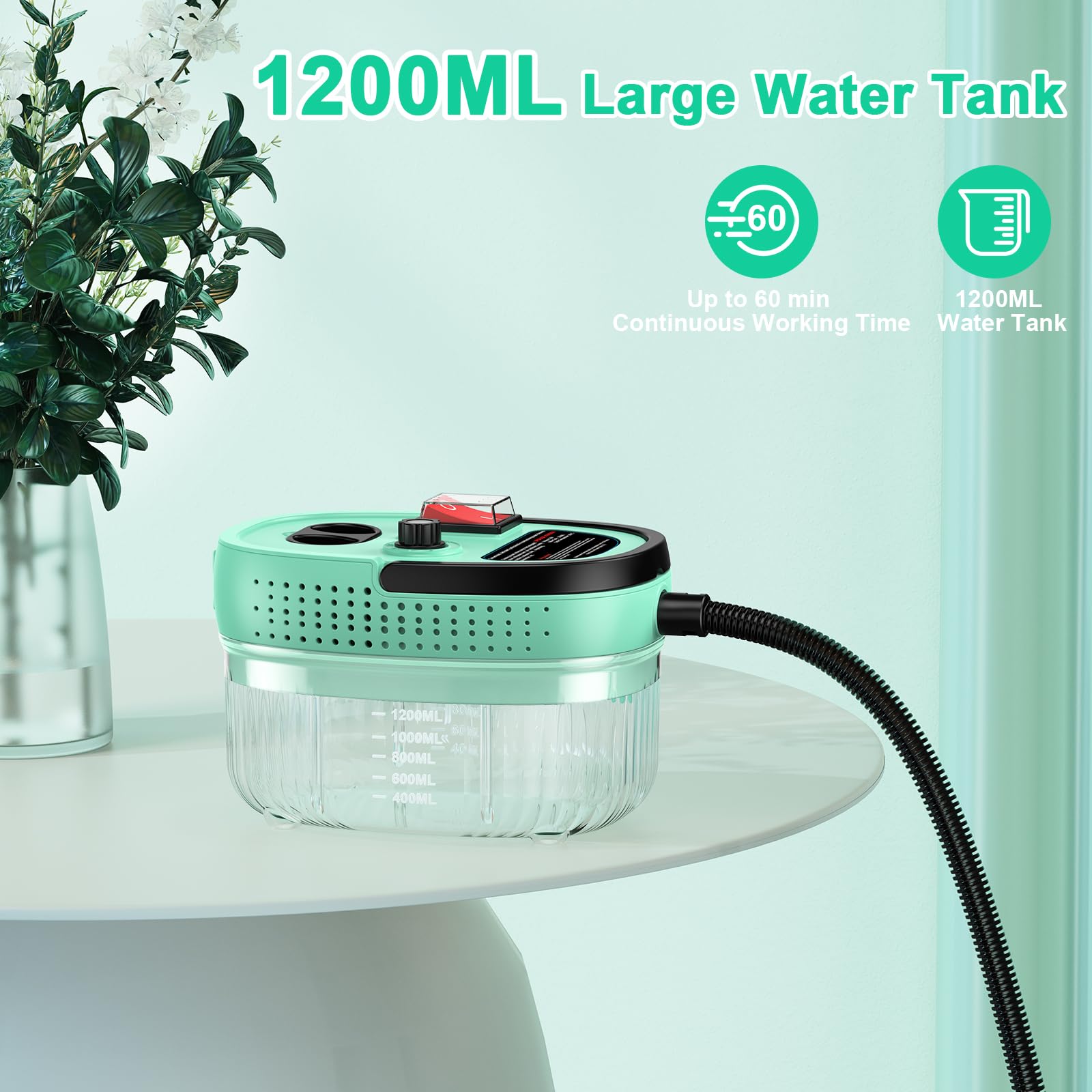 AUXCO Steam Cleaner, 1200ml High Pressure Steamer for Cleaning Handheld Steam Cleaner for Home,High-Temperature Steamer Cleaner for Car,Upholstery,Kitchen, Bathroom, Carpet,Grout and Tile(Mint)