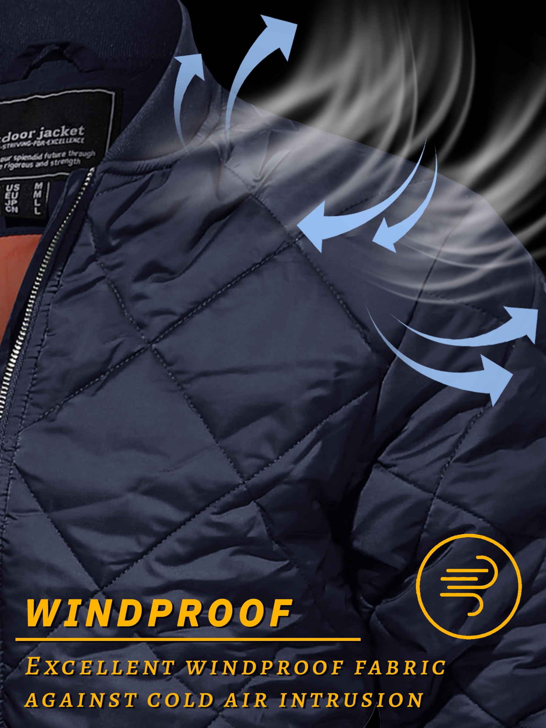 TACVASEN Men's Padded Jackets Winter Full Zipper Fleece Casual Bomber Varsity Coat Navy M