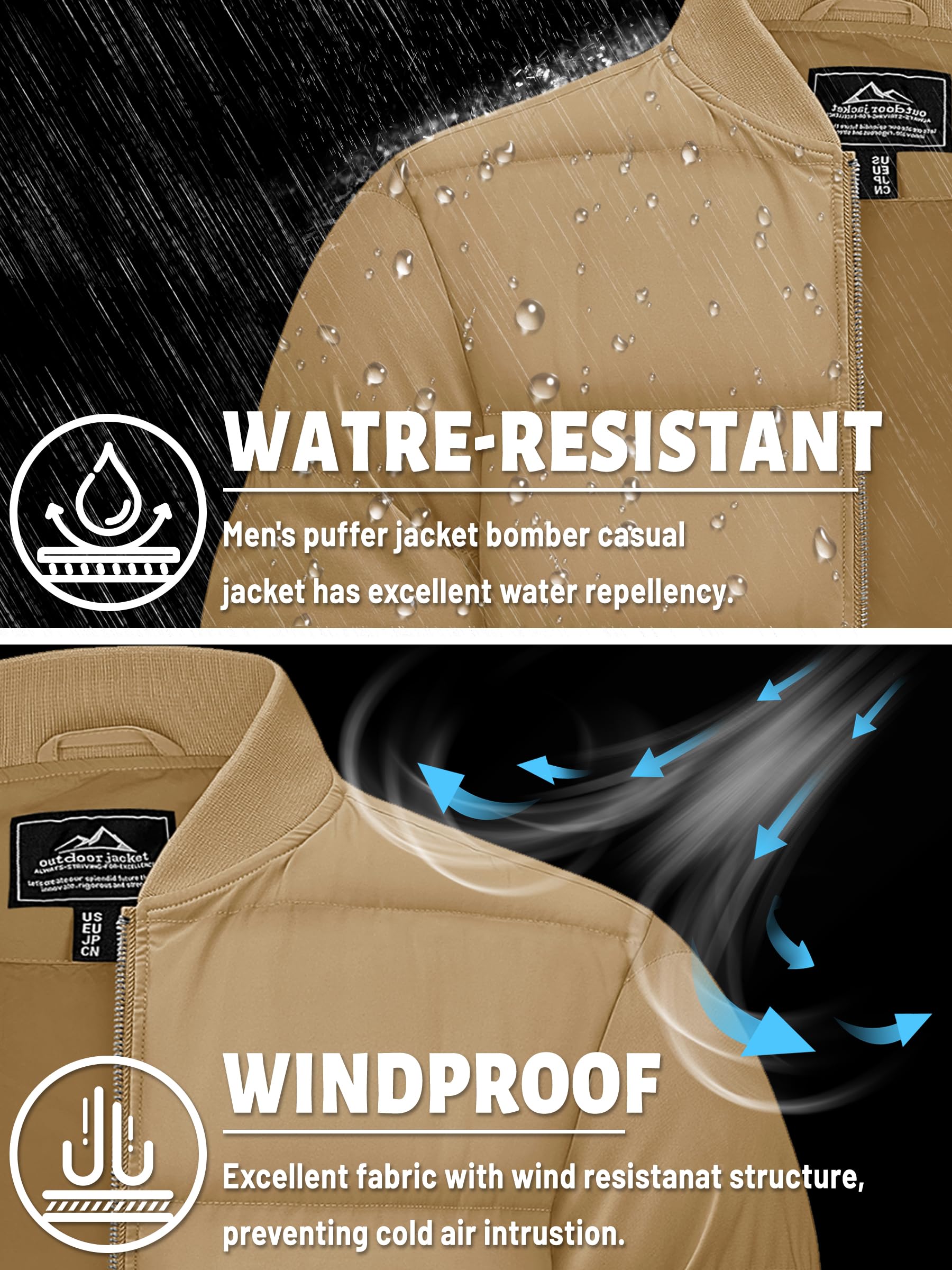 TACVASEN Mens Puffer Jacket Men Quilted Bomber for Men Lightweight Winter Full Zip Padded Jacket Windbreaker Men