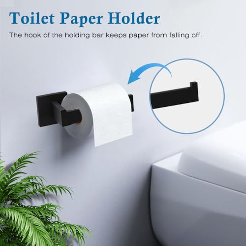 8-Piece Bathroom Hardware Accessories Set, Towel Bar Sets Include Towel Bar Towel Holder Toilet Paper Holder Towel Hook,16 inch Bath Accessories Kit,Matte Black,2 Pack