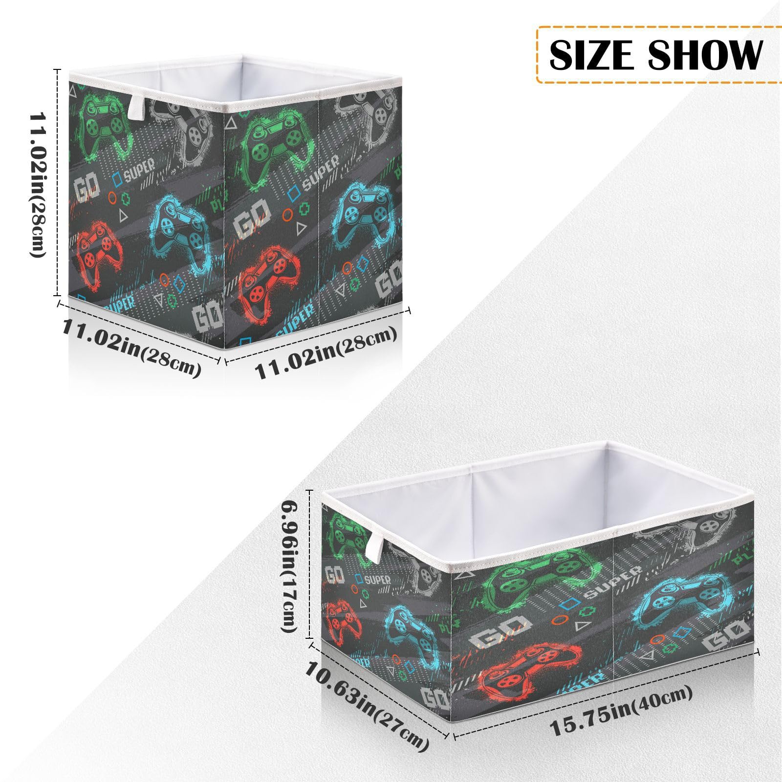 QUGRL Grunge Gamepad Storage Bins Organizer Video Joystick Foldable Clothes Storage Basket Box for Shelves Closet Cabinet Office Dorm Bedroom 15.75 x 10.63 x 6.96 in
