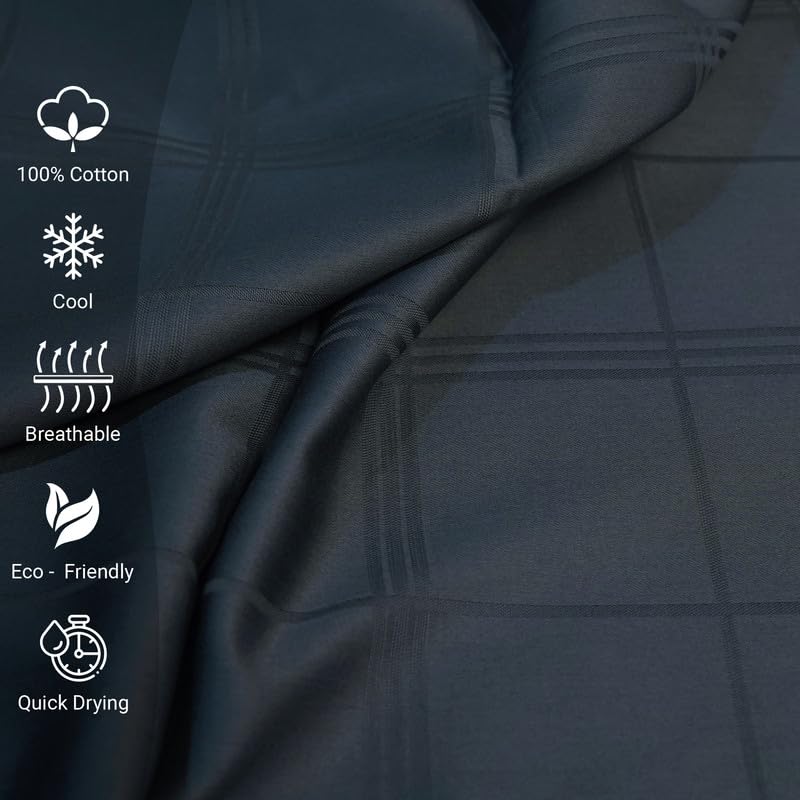 Pizuna Cotton Sheets Queen Size, 300 Thread Count Long Staple Cotton Soft Sateen Sheets Queen with 15inch Deep Pocket (Combed Checks Luxury Anthracite Grey Cotton Sheets Queen)