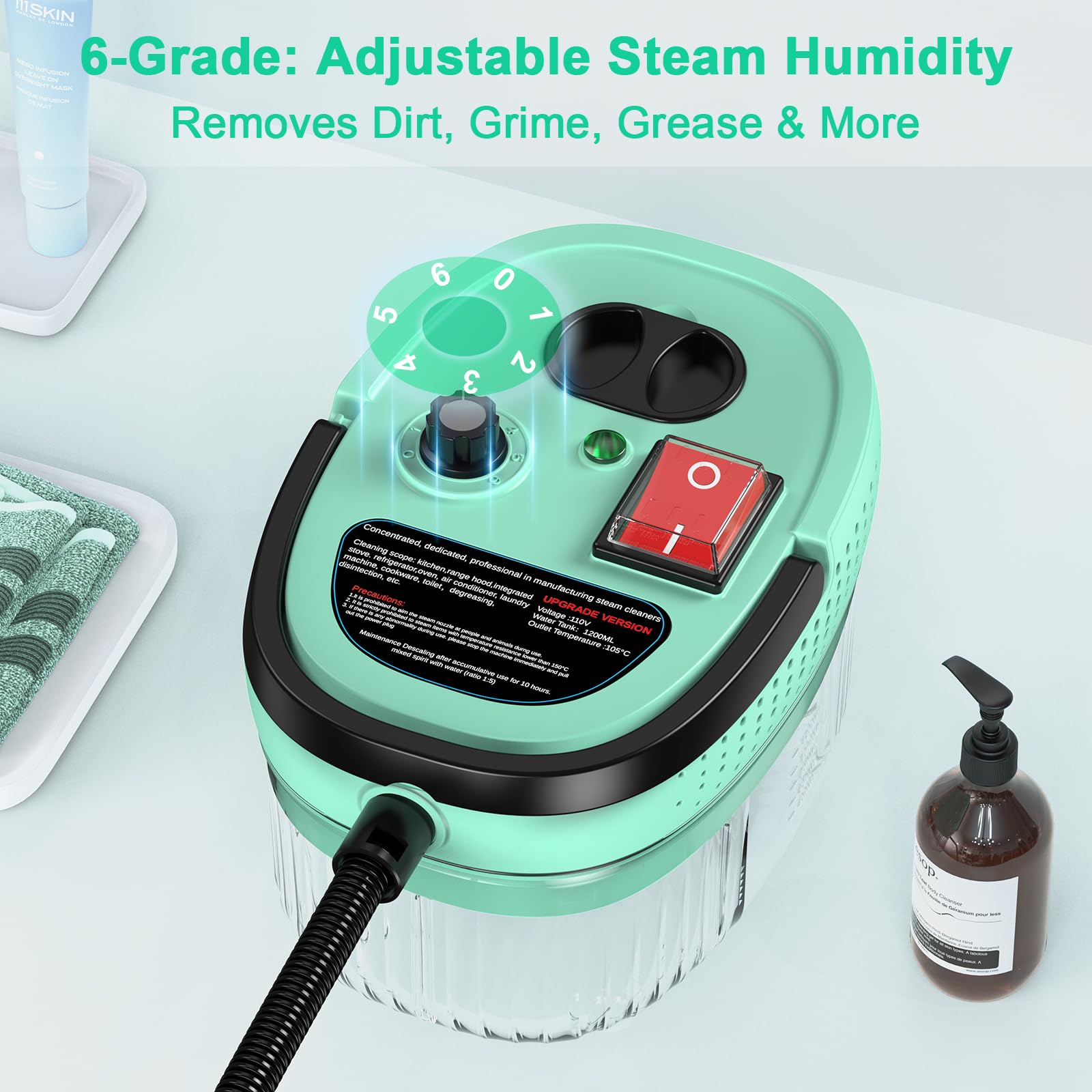 AUXCO Steam Cleaner, 1200ml High Pressure Steamer for Cleaning Handheld Steam Cleaner for Home,High-Temperature Steamer Cleaner for Car,Upholstery,Kitchen, Bathroom, Carpet,Grout and Tile(Mint)