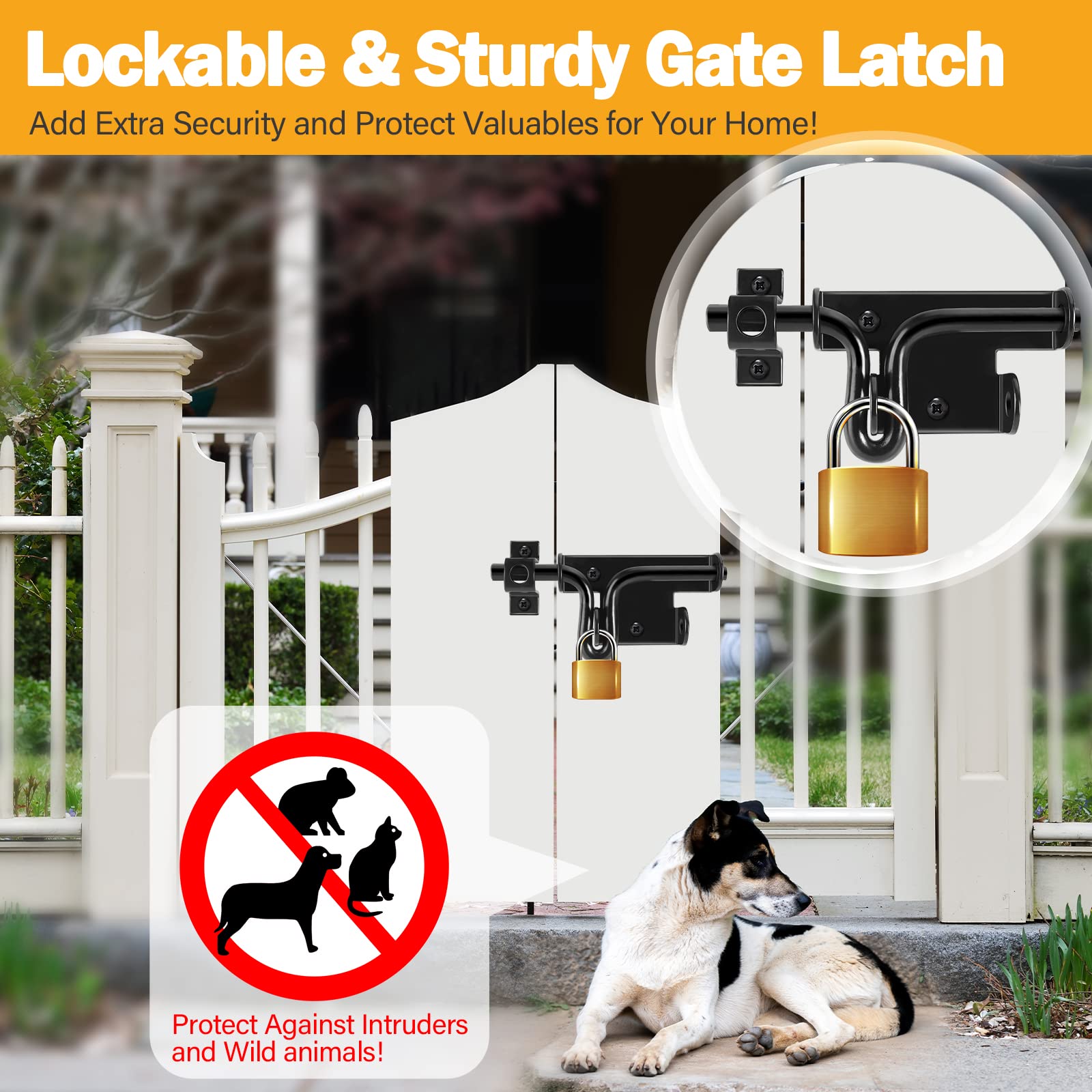 Door Lock Bolt Gate Latch - Heavy Duty Fence Slide Latches Outdoor Doors Latches Hardware Vinyl Gates Locks Black Barrel Bolt Locking Sliding Bolt Latch Padlock Hole for Wooden Fence Yard Shed Barn