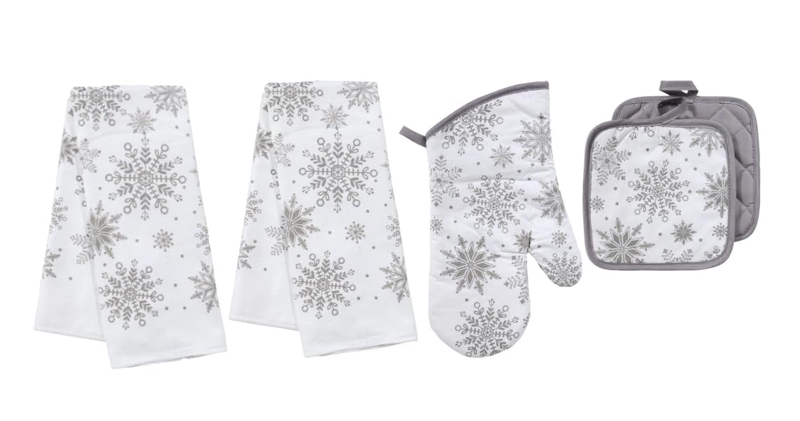 ST Snowflake Holiday Kitchen Towel, Pot Holder & Oven Mitt Set