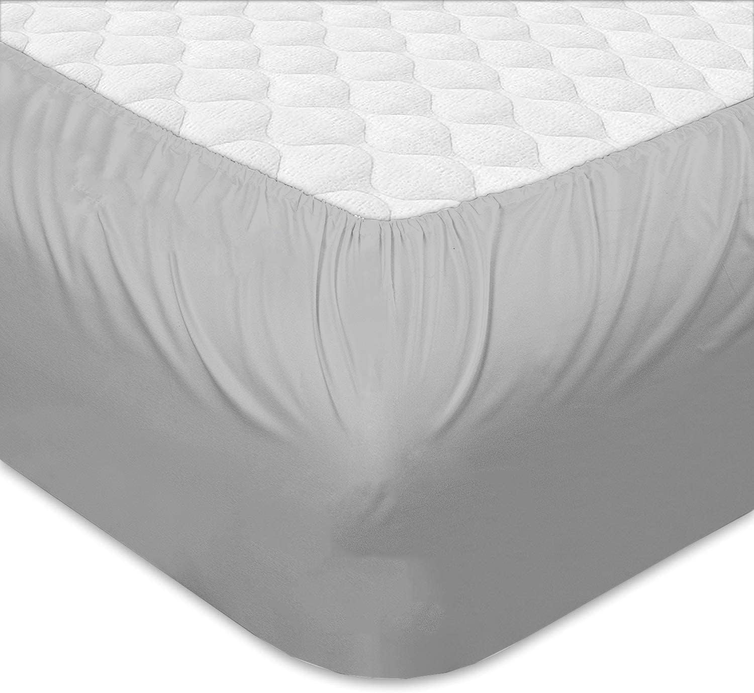 Cotton Bed Sheets 5 Piece Split Set 400 Thread Count 100% Extra Long Staple Luxurious & Hypoallergenic Bedding Hotel & Home Collection Deep Pocket 10-18 inches (Split King, Light Grey Solid)