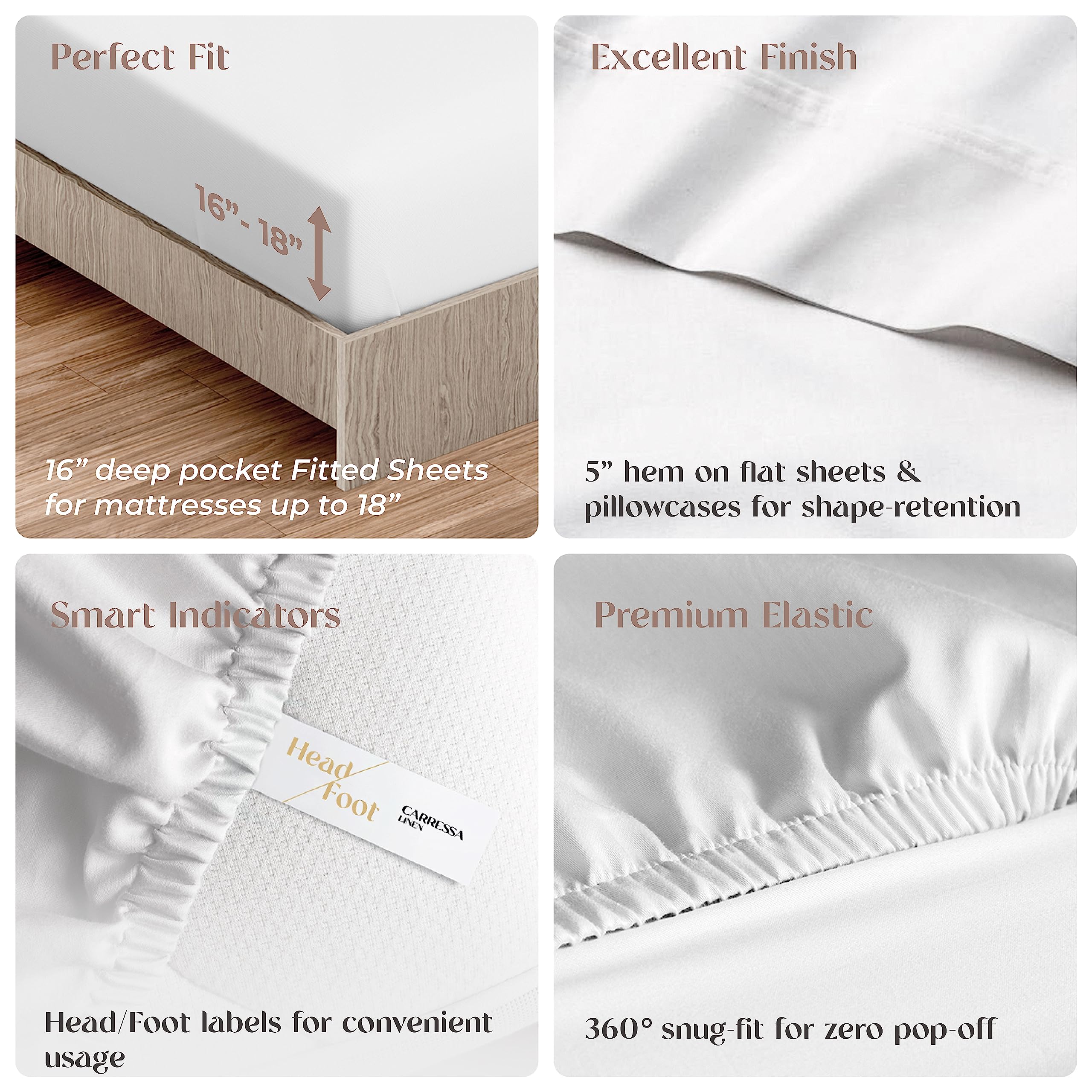 Carressa Linen 100% Organic Cotton Sheet Set King Size - 4 Piece Organic Sheets for King Bed, Soft, Crisp, Cooling Sateen Weave, Breathable Hotel Quality 16" Deep Pocket Bedsheet Set (Taupe)