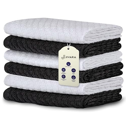 Jivara Cotton Kitchen Towel and Dishcloths Set (Pack of 6) I Hand Towels Kitchen | Cotton Dish Towels for Drying Dishes | Hand Dish Towels for Kitchen | Kitchen Towel Set for Cleaning & Drying