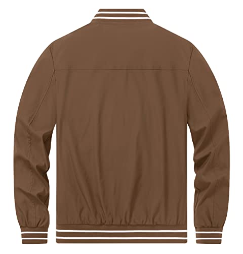 EKLENTSON Mens Jackets Lightweight Collared Golf Bomber Varsity Jackets for Men, Brown, X-Large