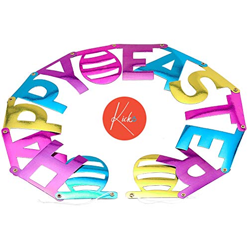 Kicko Easter Embossed Foil Letter Banners - 2 Pack - 4.4 Feet x 4 Inches - for Kids, Party Favors, Decorations, Home, School, Work, Church, Egg Hunts, Parties, Meetings, Gatherings, and More