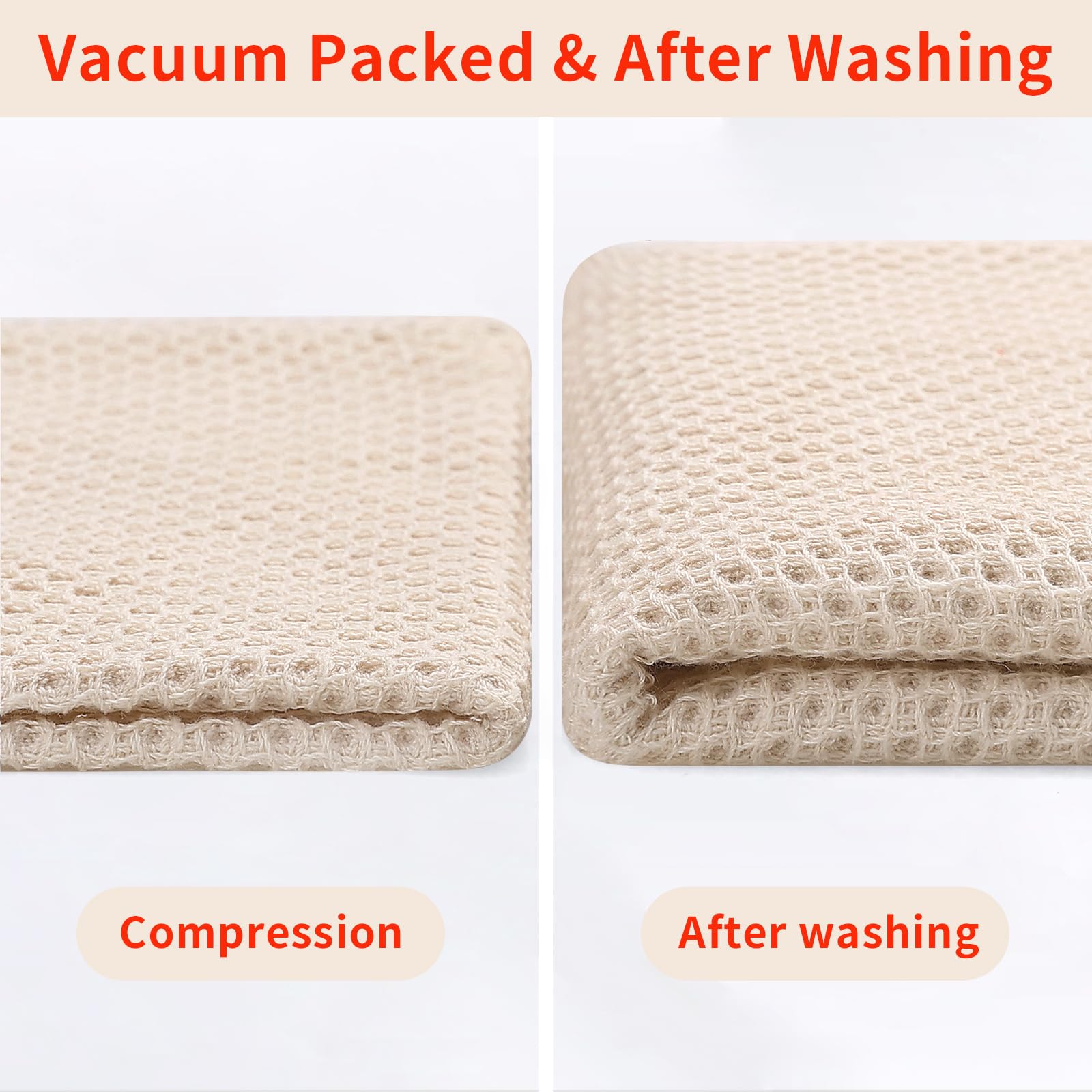 Homaxy 100% Cotton Waffle Weave Kitchen Dish Towels, Ultra Soft Absorbent Quick Drying Cleaning Towel, 13 x 28 Inches, 4-Pack, Beige