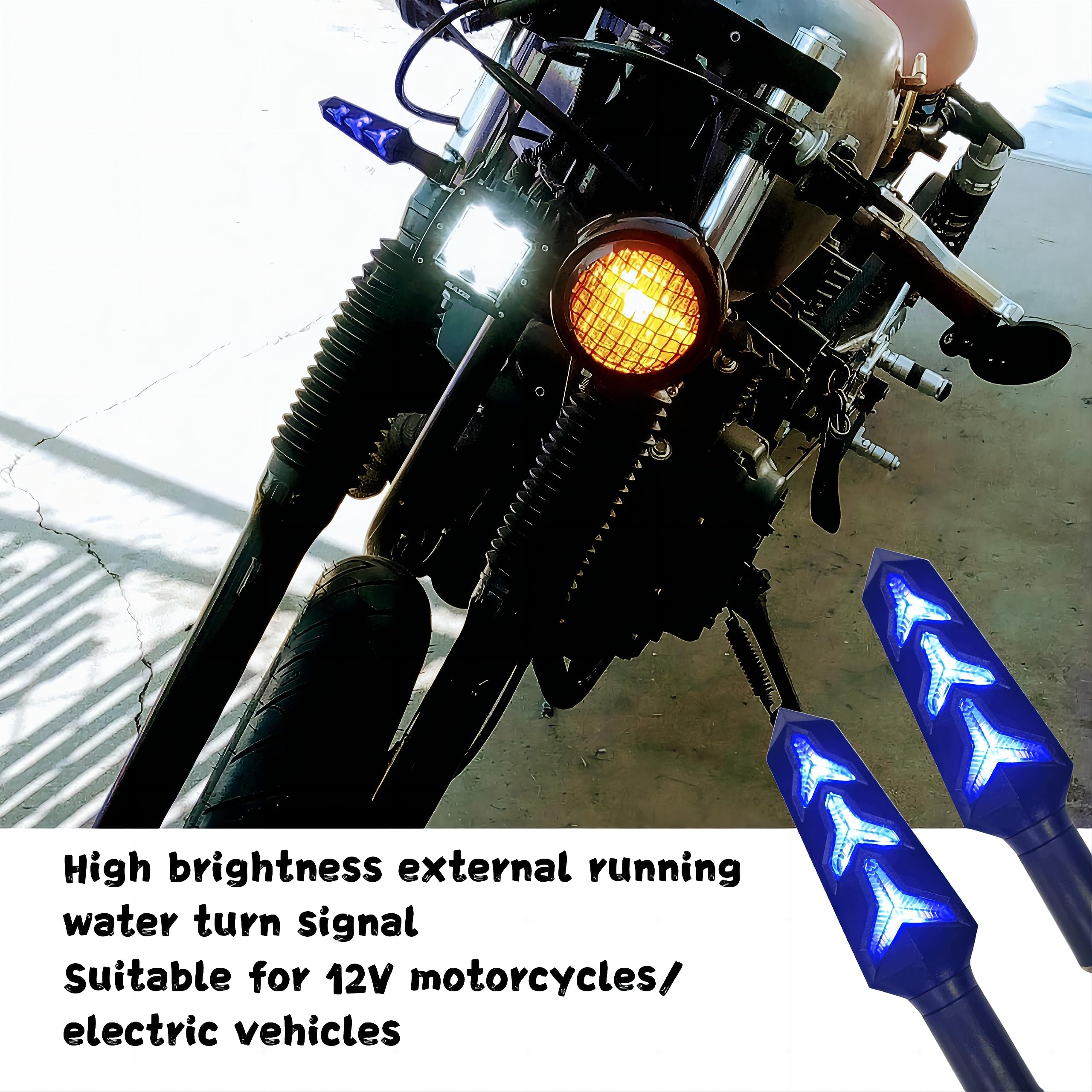 GKmow 4 PCS 12V LED Motorcycle Turn Signals Light, Motorbike Universal Y Shape Flowing Indicator Lights, Daytime Running Light for Motorcycle Motorbike Scooter Quad Cruiser Off Road (Blue)